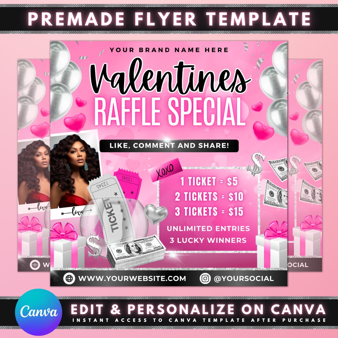 Valentine Raffle Flyer, DIY Flyer Template Design, February Giveaway ...