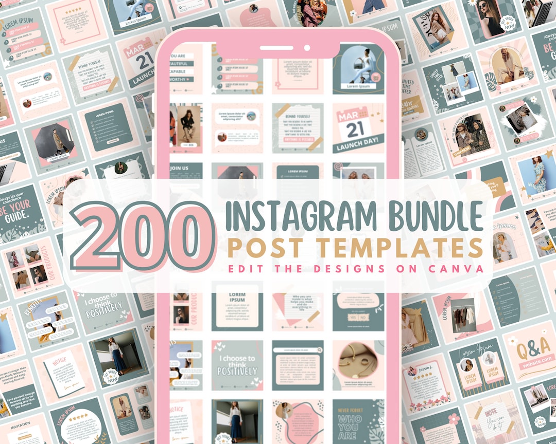 Modern Social Media Post Bundle, DIY Template Design, Pastel Instagram ...