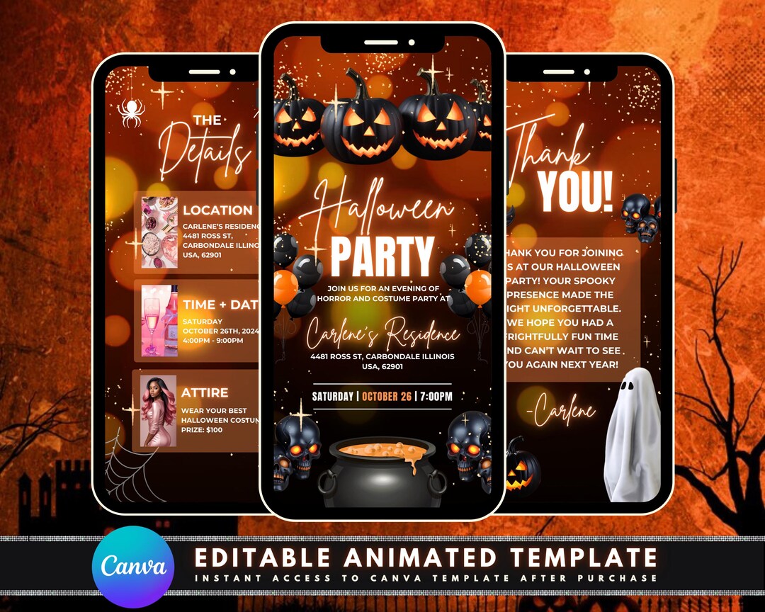 Animated Halloween Party Invitation, DIY Template Design, Halloween ...