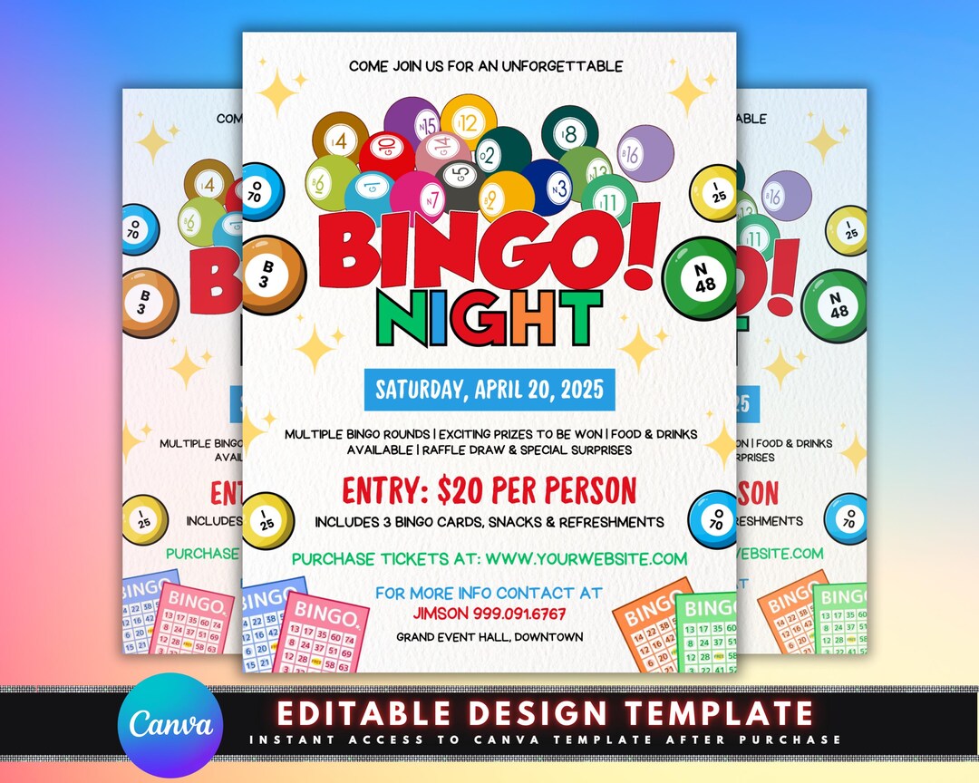 Bingo Night Flyer, DIY Flyer Template Design, Bingo Party Flyer ...