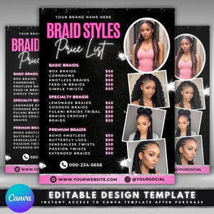 Braids Pricelist, DIY Flyer Template Design, Hair Styles Braiding Price ...