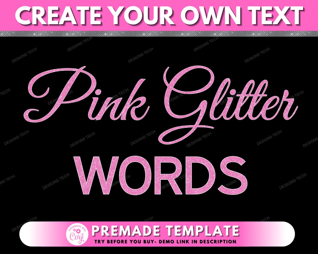 DIY Pink Glitter Words Design, Edit Yourself Glam Glitter Letters, Pink ...