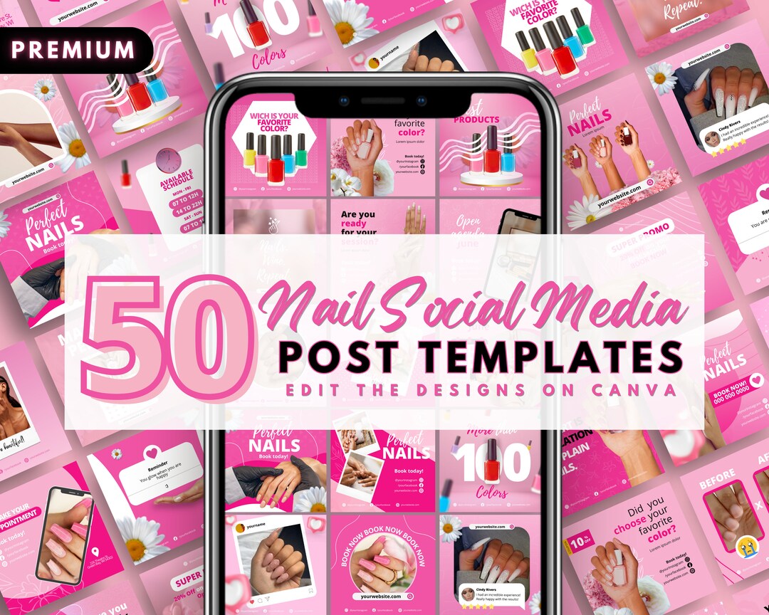 Nails Social Media Post Template Bundle, DIY Flyer Design, Press on ...