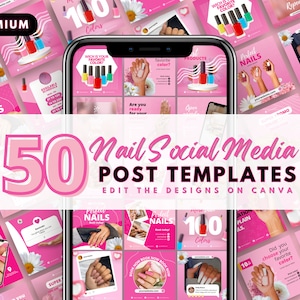 Nails Social Media Post Template Bundle, DIY Flyer Design, Press on ...
