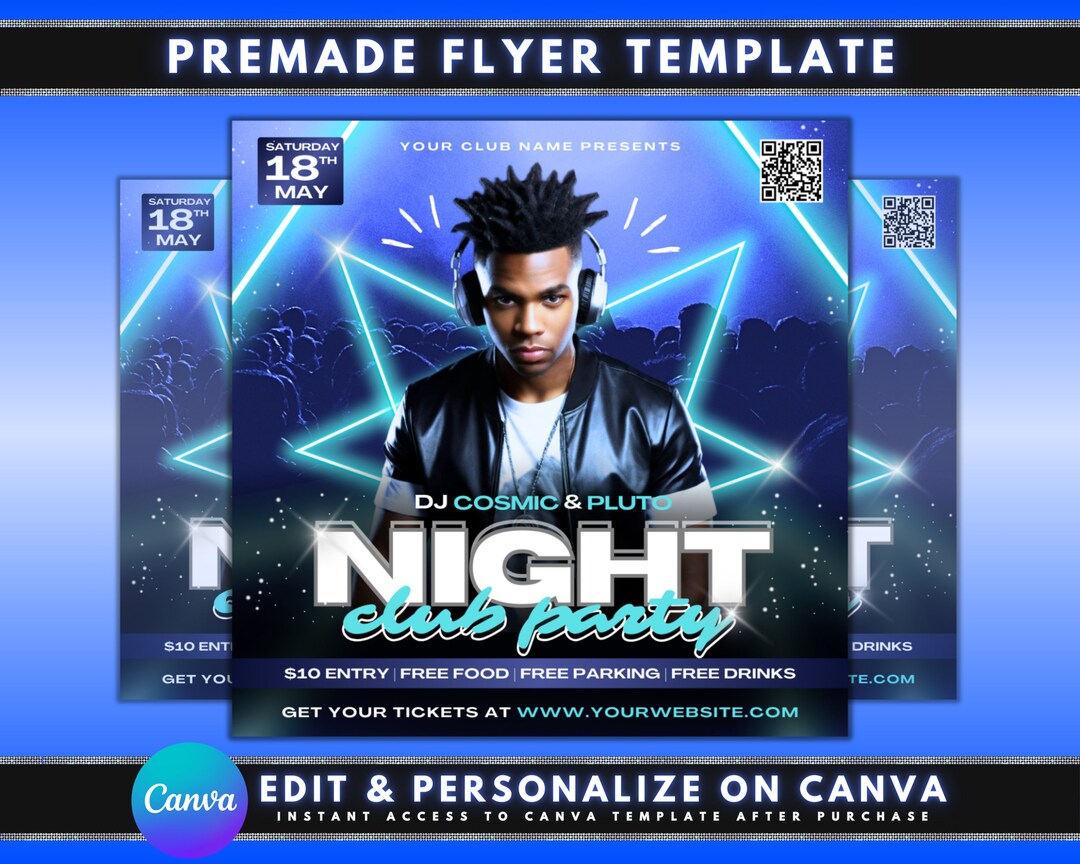Night Club Party Flyer, DIY Flyer Template Design, Male Night Out Flyer ...
