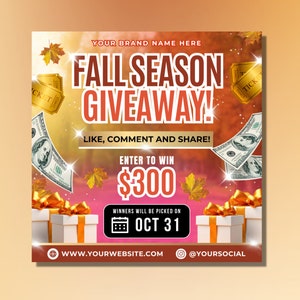 Fall Season Giveaway Flyer, DIY Flyer Template Design, Fall Contest ...