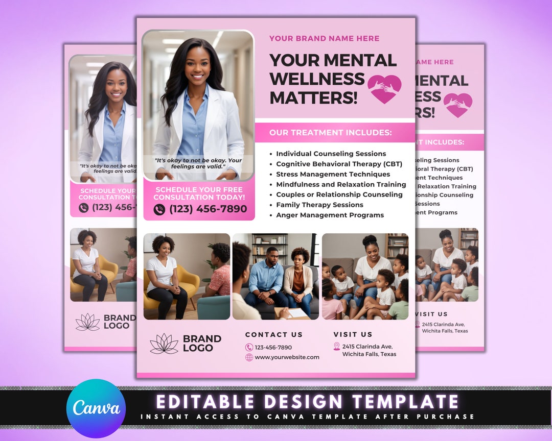 Psychology Consultation Flyer, DIY Flyer Template Design, Counseling ...