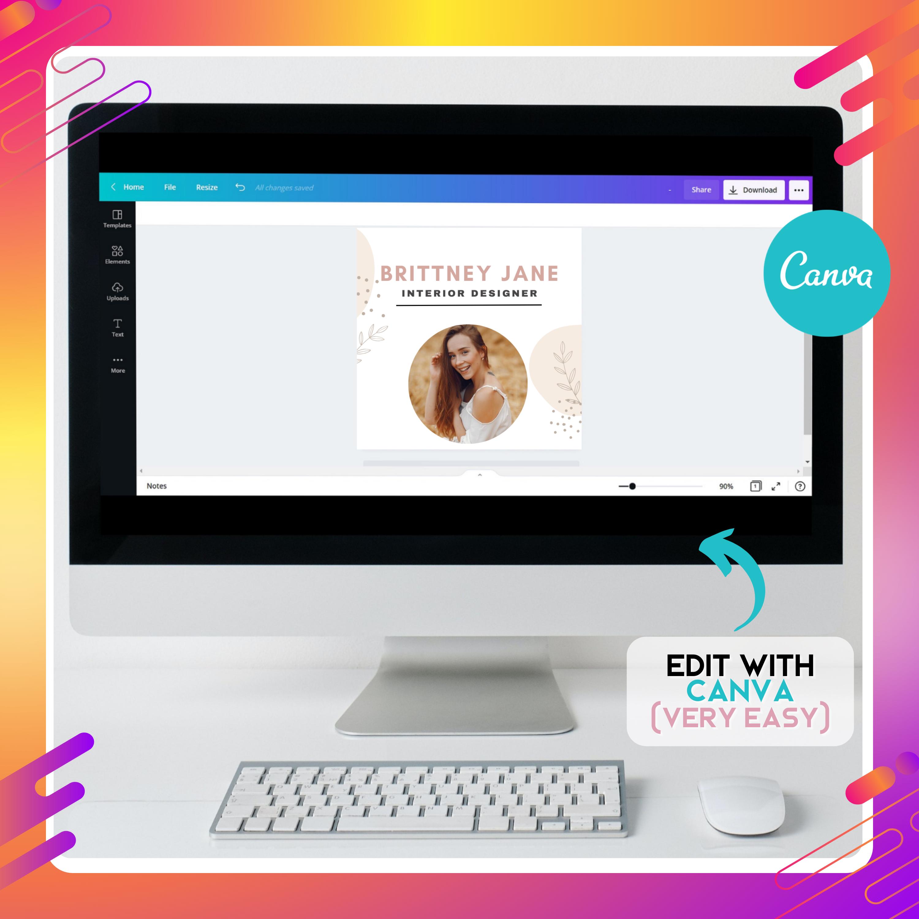 Boho Business Card Template, Instagram Business Card, Editable Canva ...