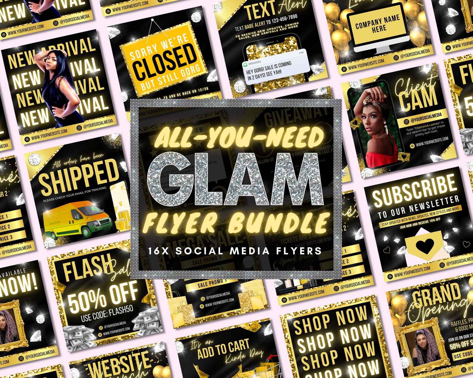 Flyer Bundle, DIY Gold Flyer Template Design, Social Media Instagram ...