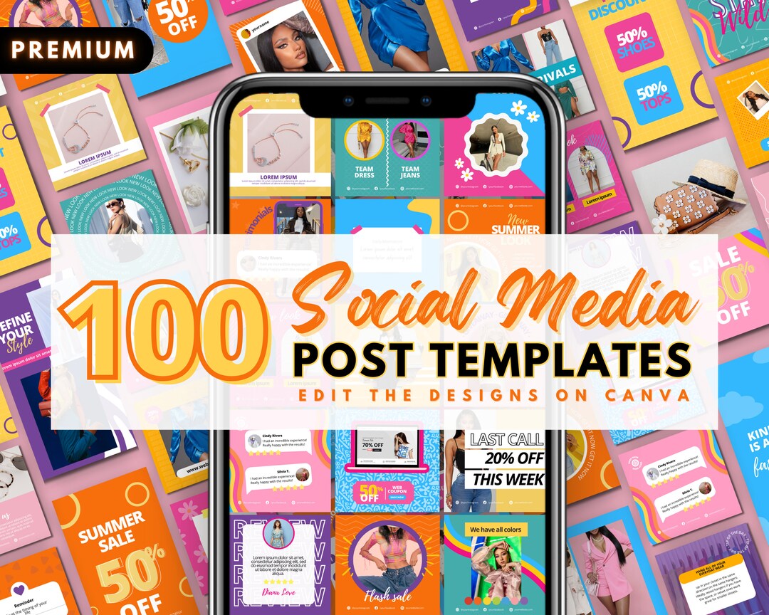 Colorful Social Media Post Bundle DIY Template Design - Etsy
