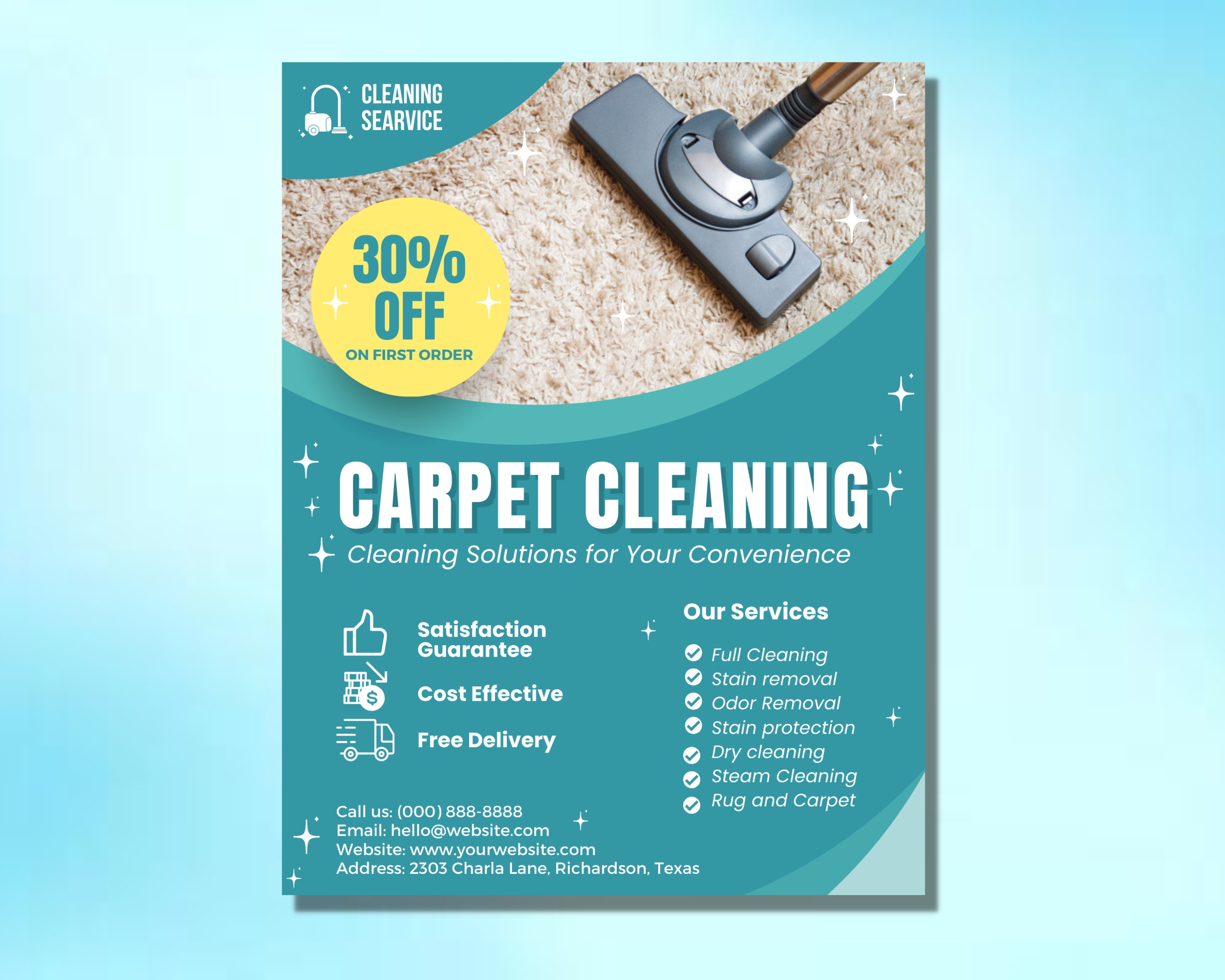 Carpet Cleaning Service Flyer, DIY Flyer Template Design, Cleaning ...