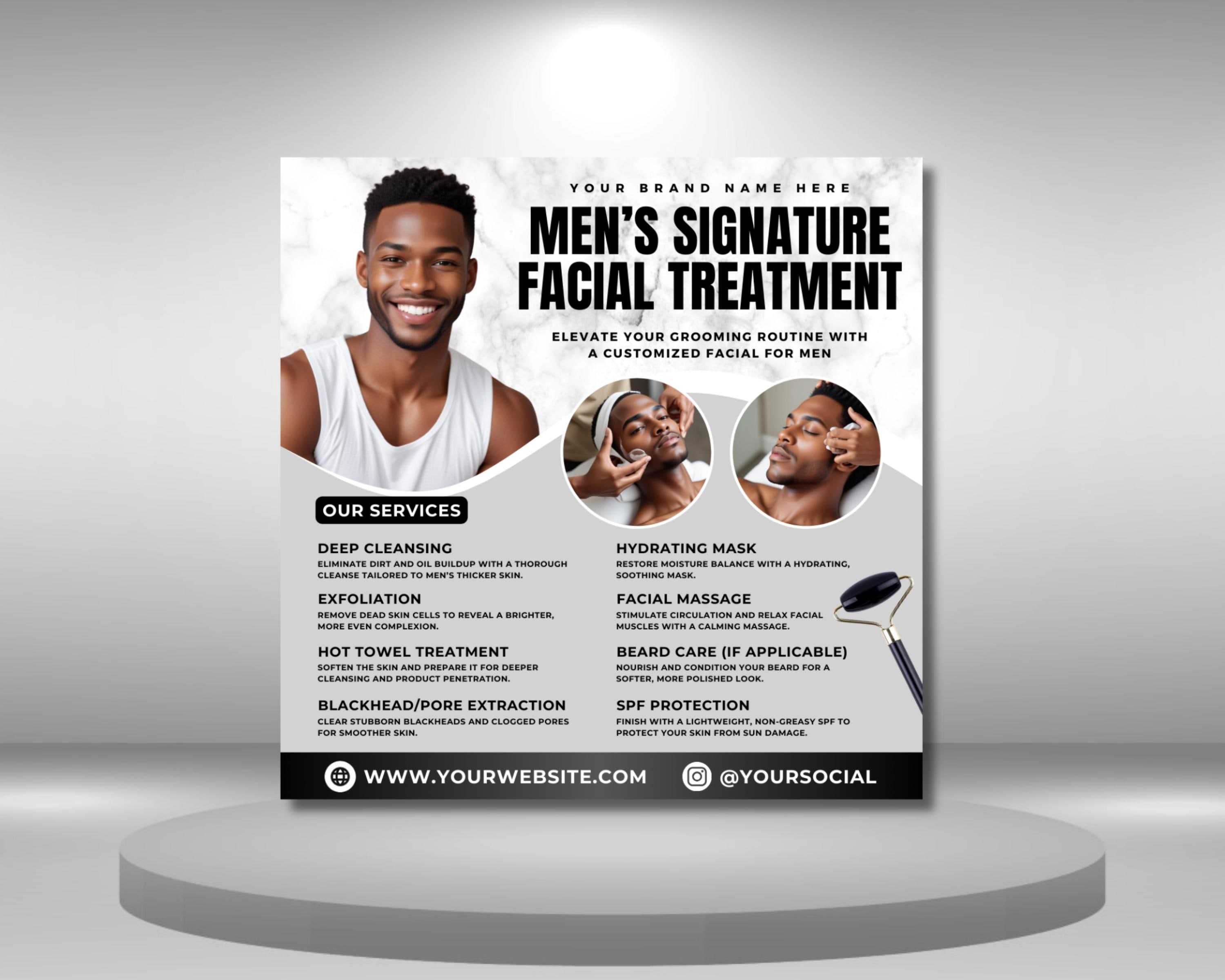 Men's Facial Flyer, DIY Flyer Template Design, Spa Services Flyer ...