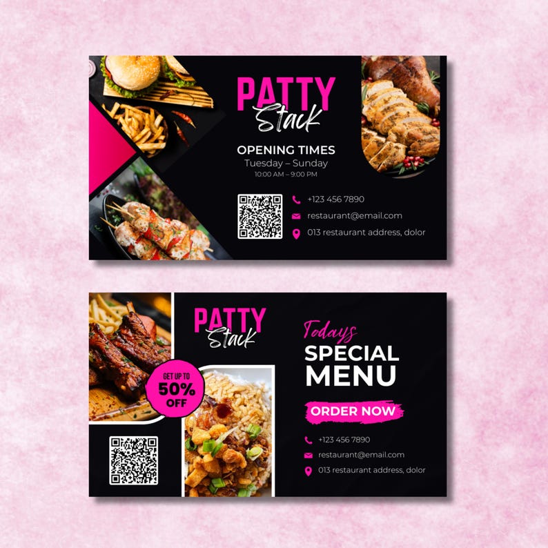 Restaurant Business Card Template, Editable Canva Food Business ...