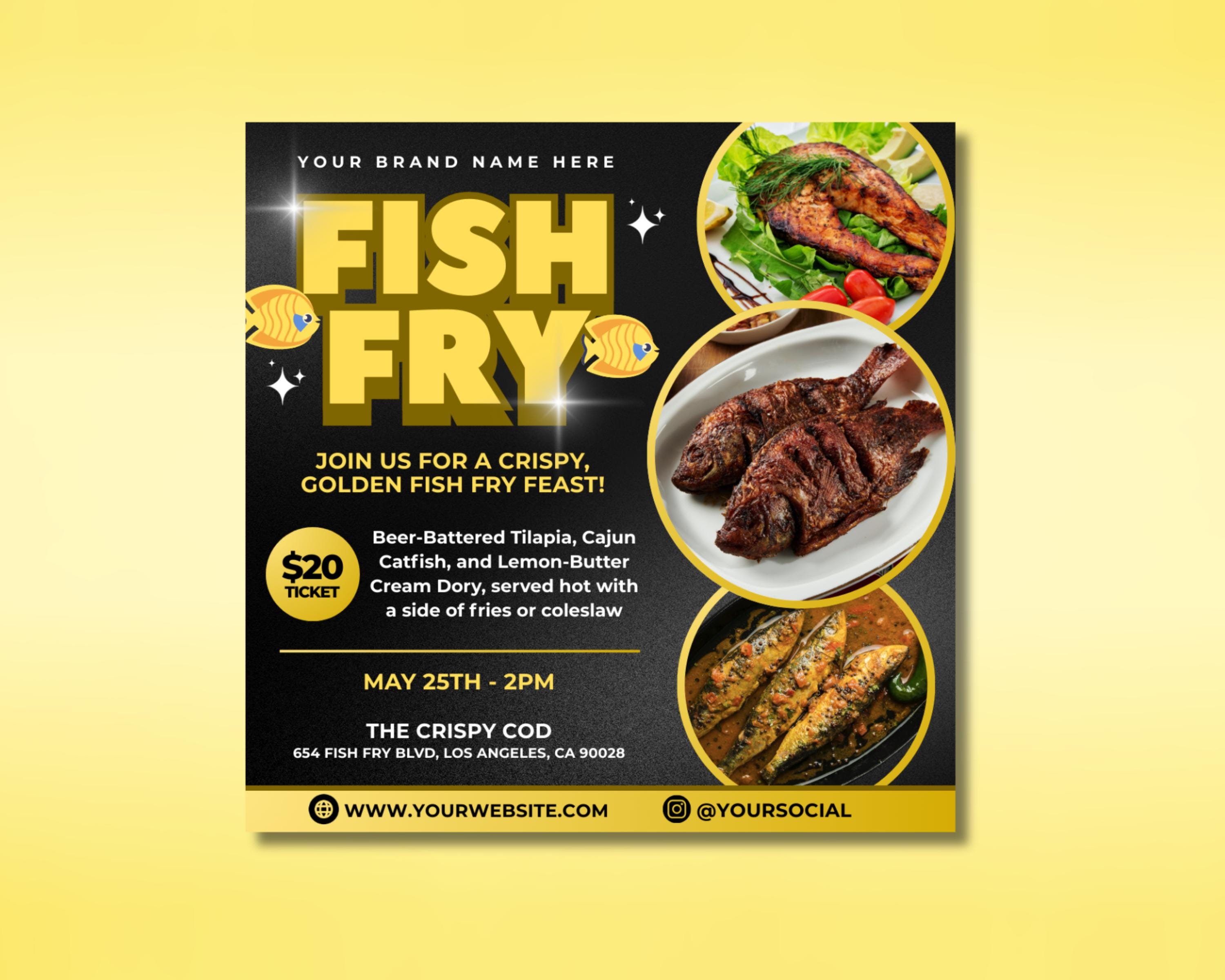 Fish Fry Flyer, DIY Flyer Template Design, Restaurant Promotional Flyer ...