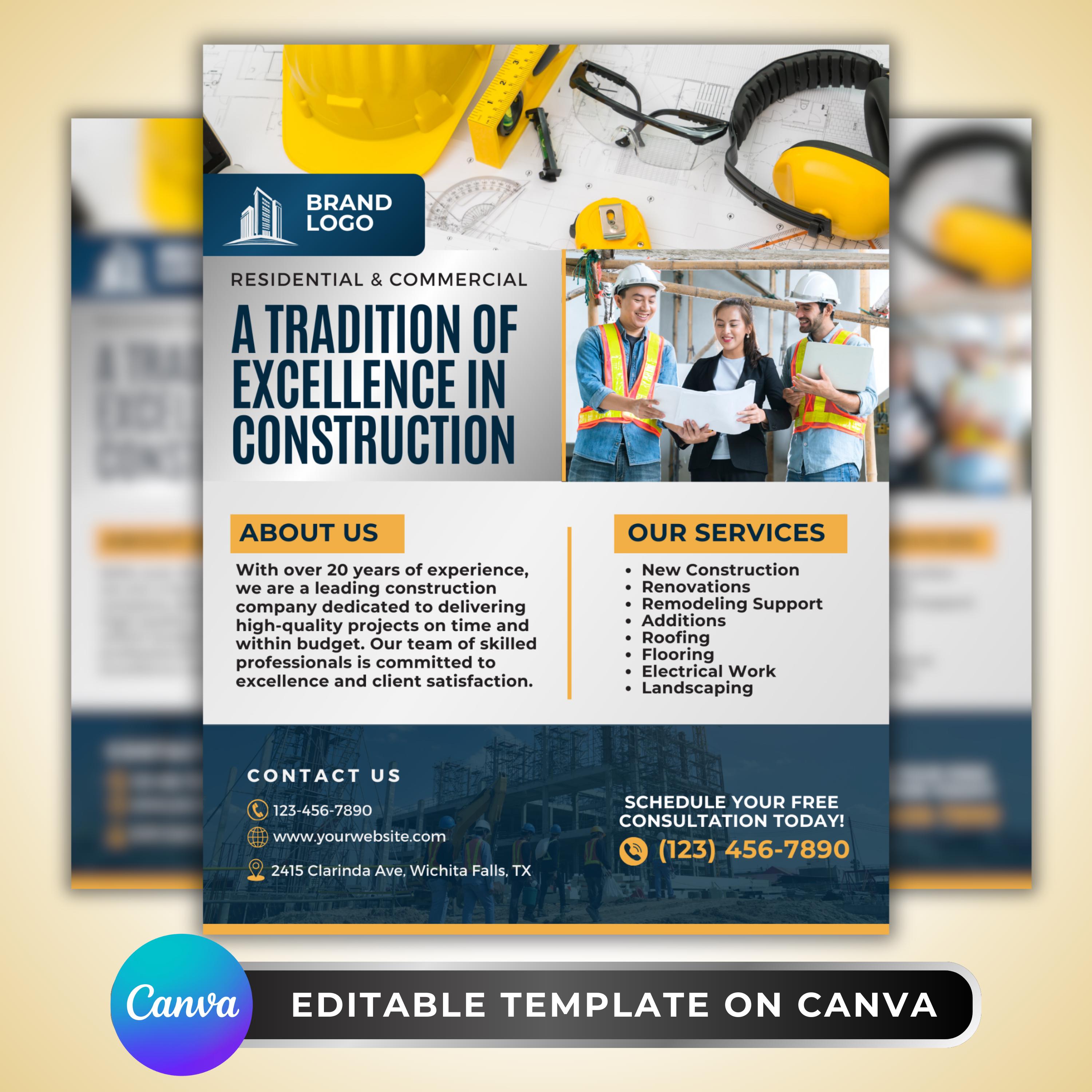 Construction Company Flyer, DIY Flyer Template Design, Building ...