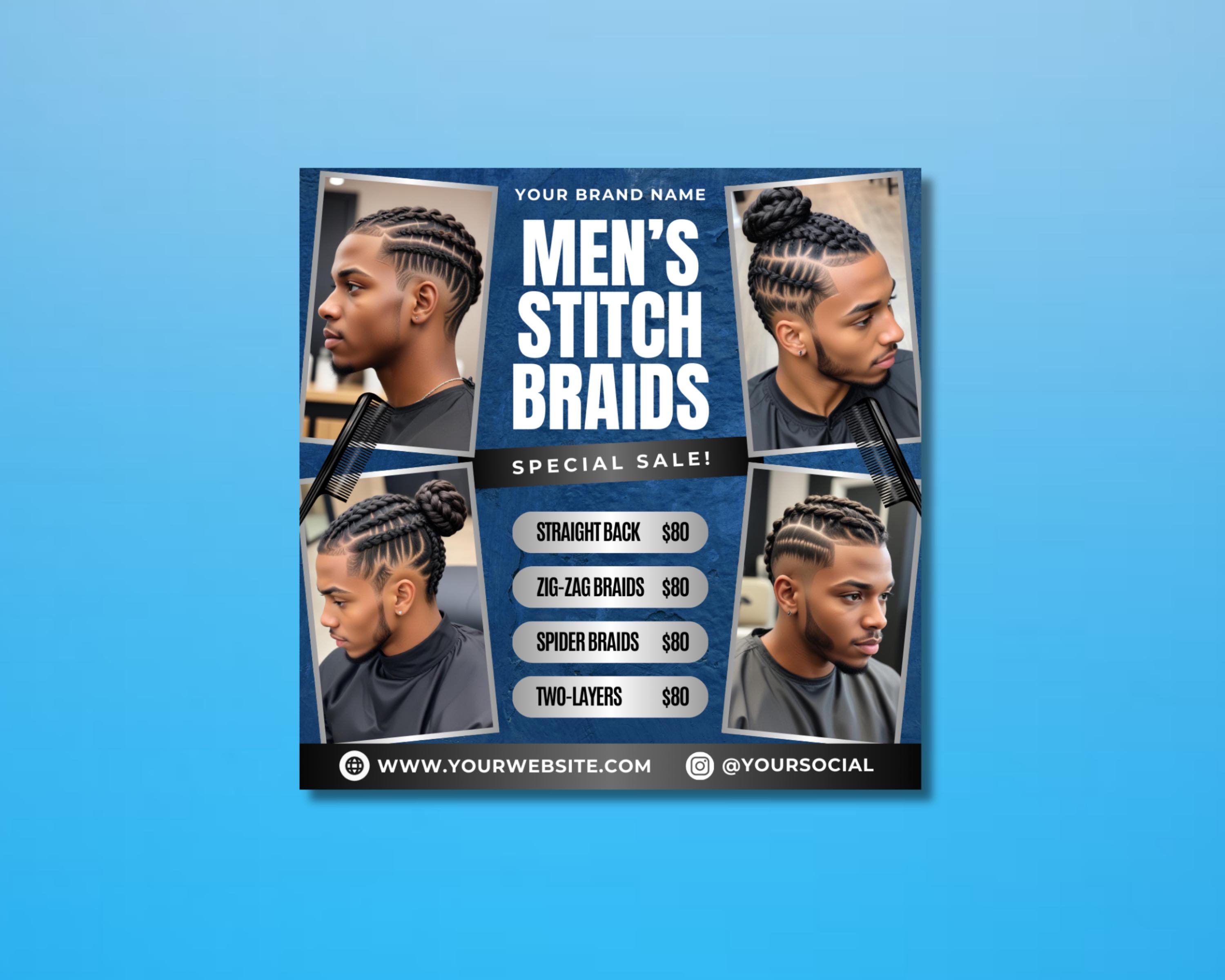 Men's Stitch Braids Flyer, DIY Flyer Template Design, Braids Booking ...