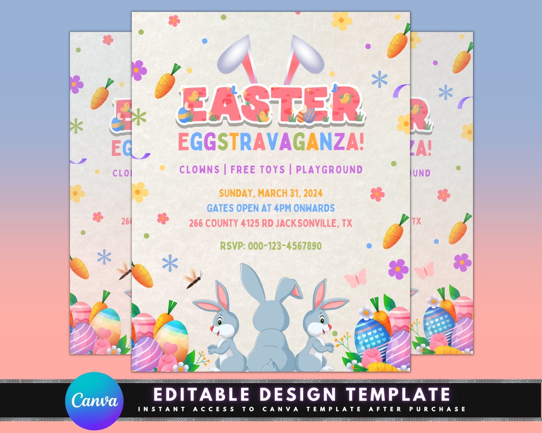 Easter Party Invitation Flyer, DIY Flyer Template Design, Easter Egg ...