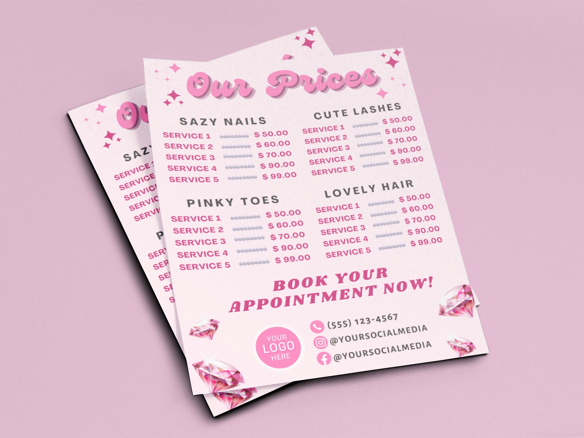 Pink Retro Pricelist Flyer, DIY Flyer Template Design, Pricing Guide ...