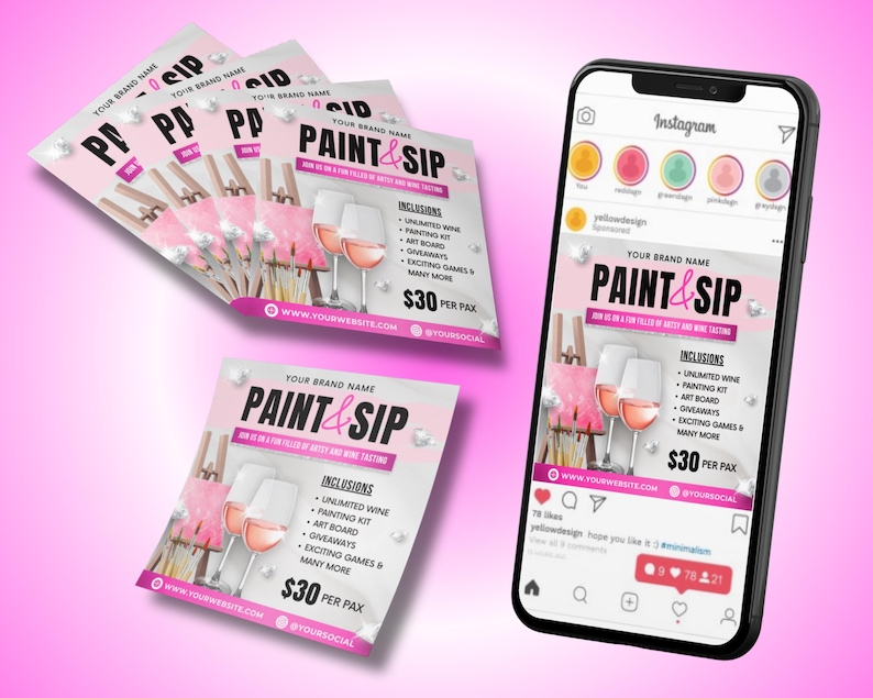 Sip and Paint Flyer, DIY Flyer Design Template, Paint and Sip Event ...