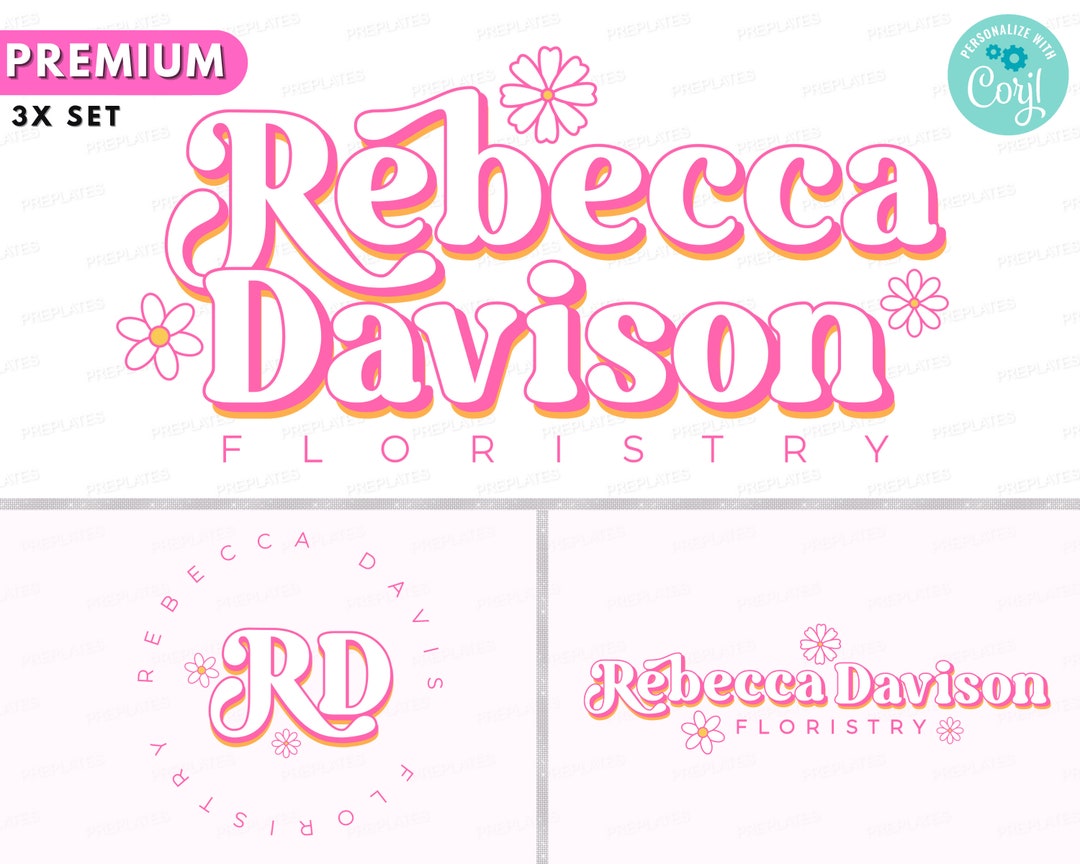 Retro Flower Logo, DIY Logo Design Template, Boho Logo, Vintage ...