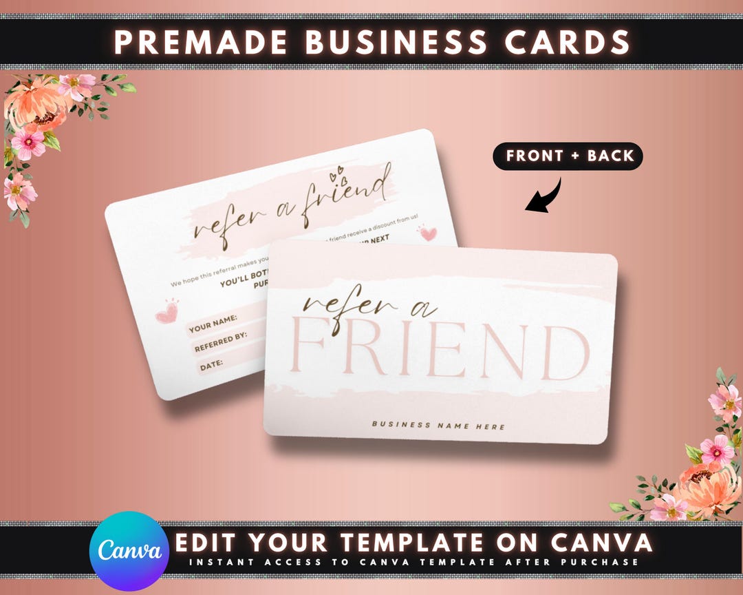 Refer A Friend Business Card, DIY Canva Business Card Template Design ...