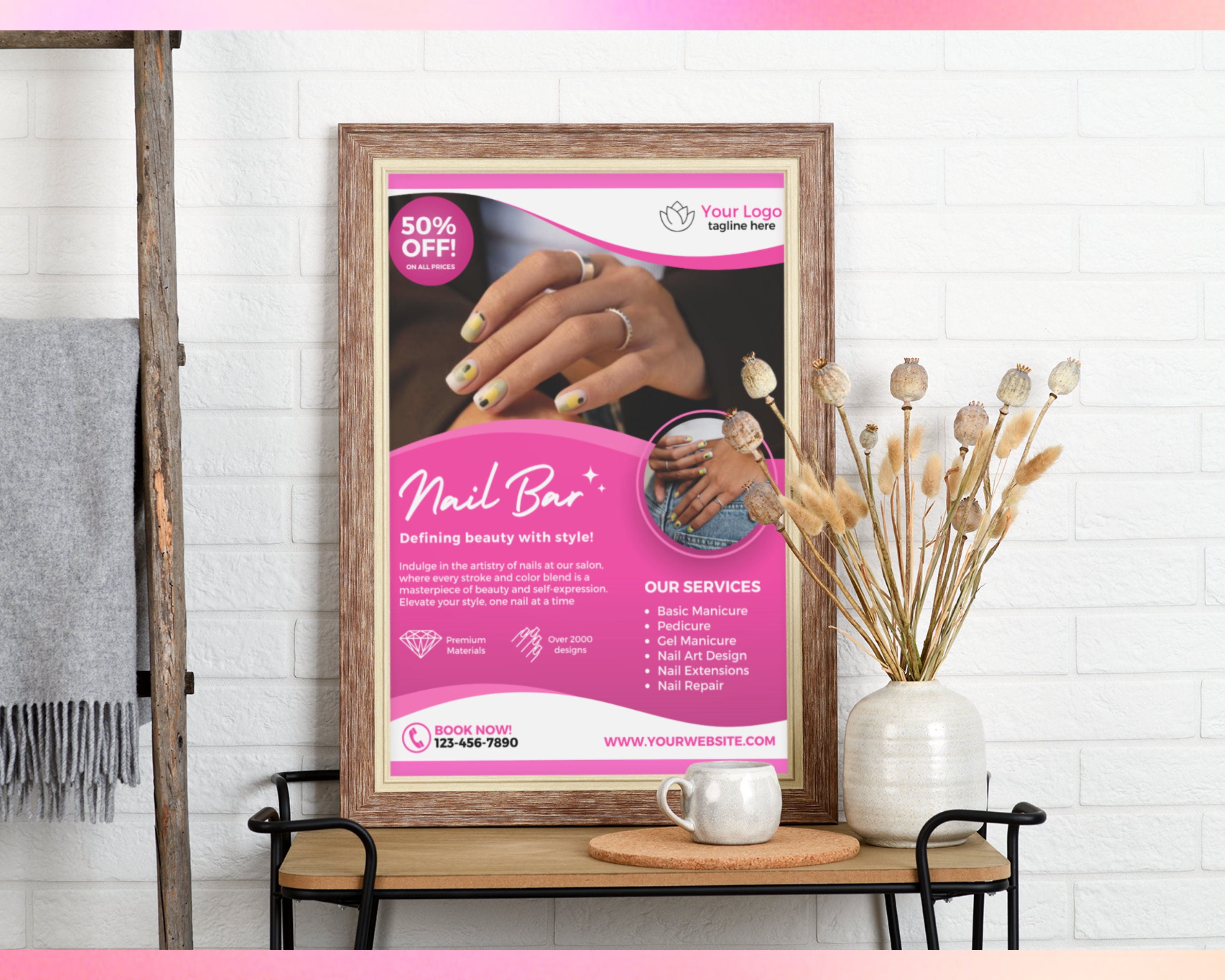 Nail Art Salon Flyer, DIY Flyer Template Design, Gel Acrylic Press on ...