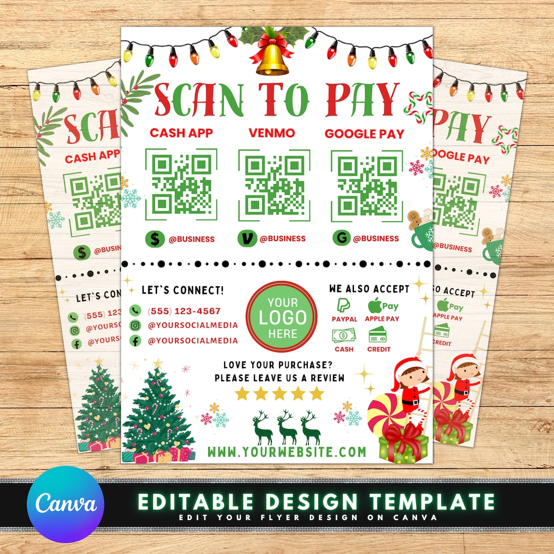 Christmas Scan to Pay Sign, DIY Canva Sign Template Design, QR Code ...