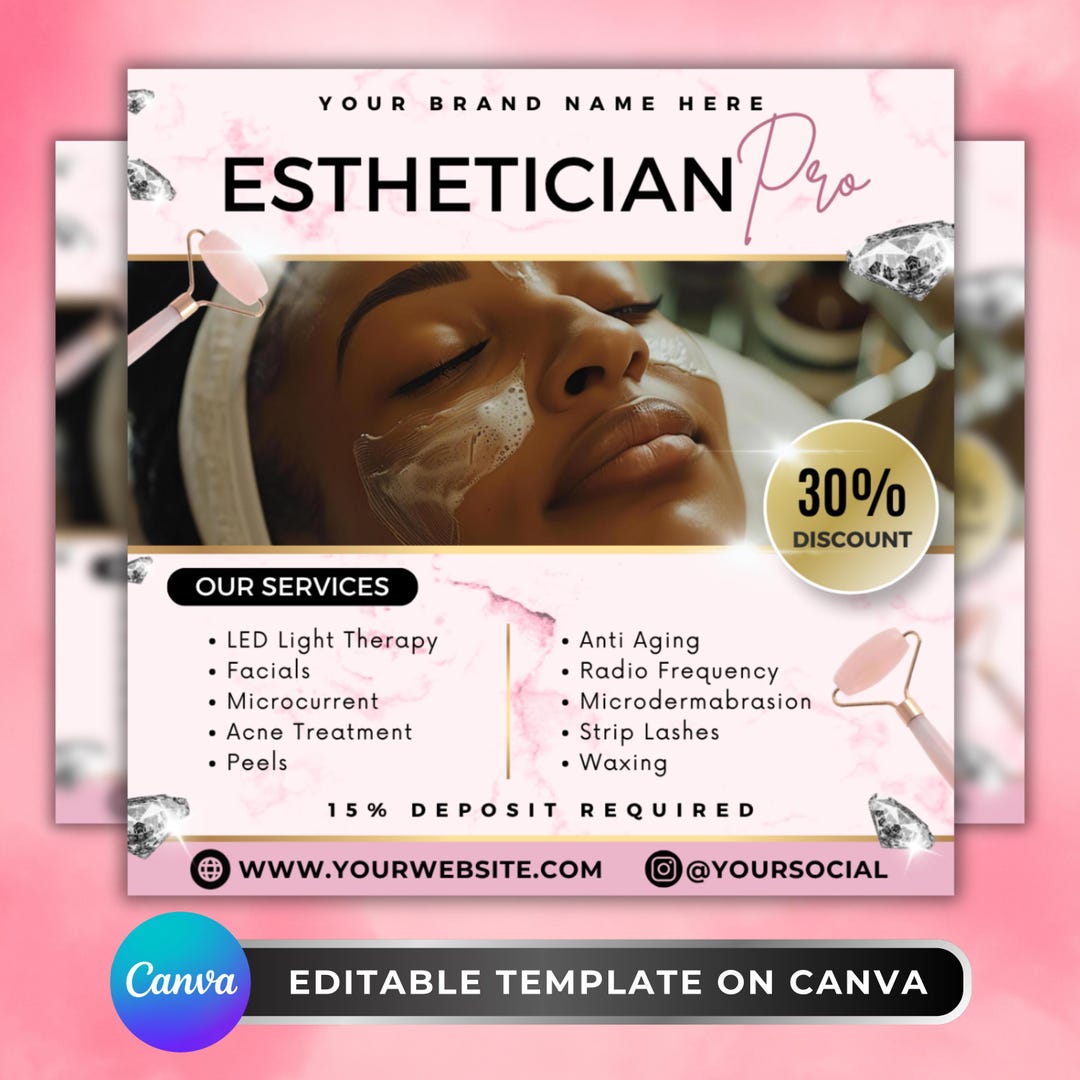 Esthetician Flyer: Spa Facial Treatment Price List, Skincare Service ...
