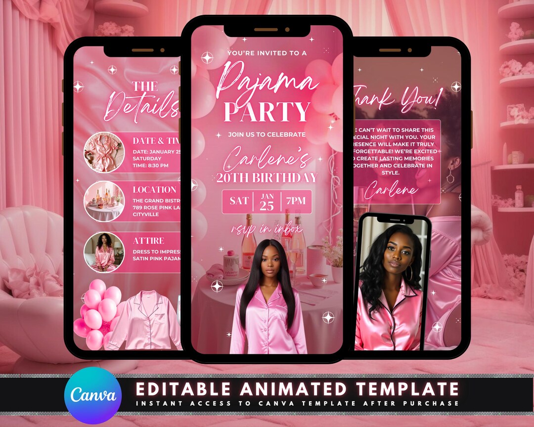 Animated Pajama Birthday Party Video Invitation, DIY Template Design ...