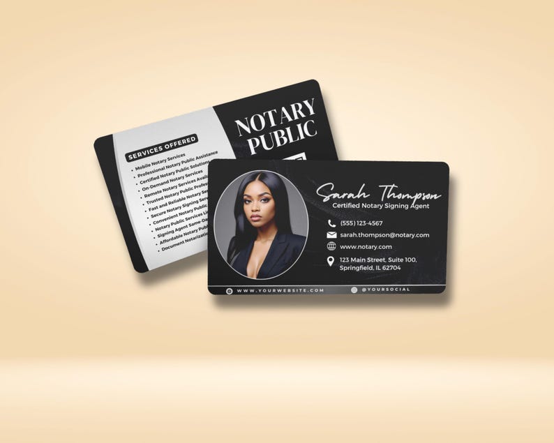 Notary Services Business Cards, DIY Canva Template Design, Notary ...