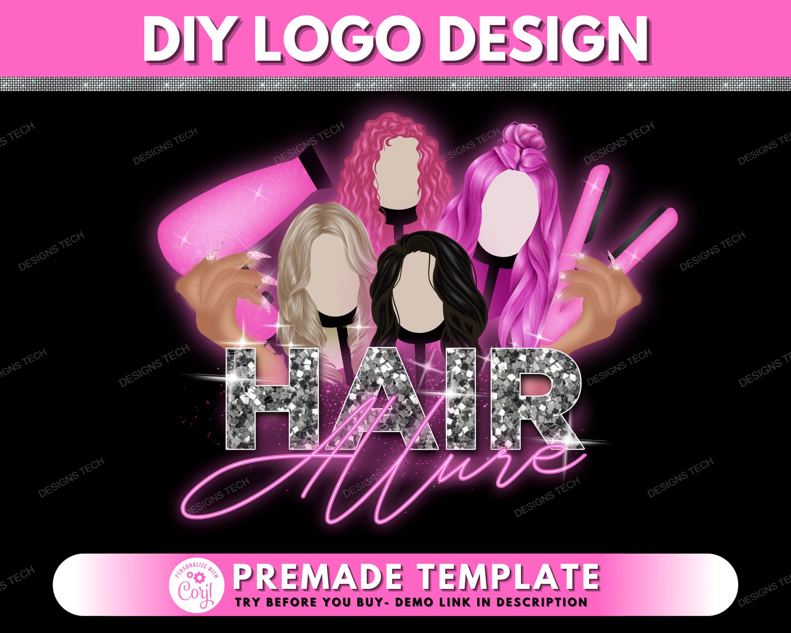Hair Logo, DIY Logo Design Template, Hair Bundles Logo, Beauty Salon ...