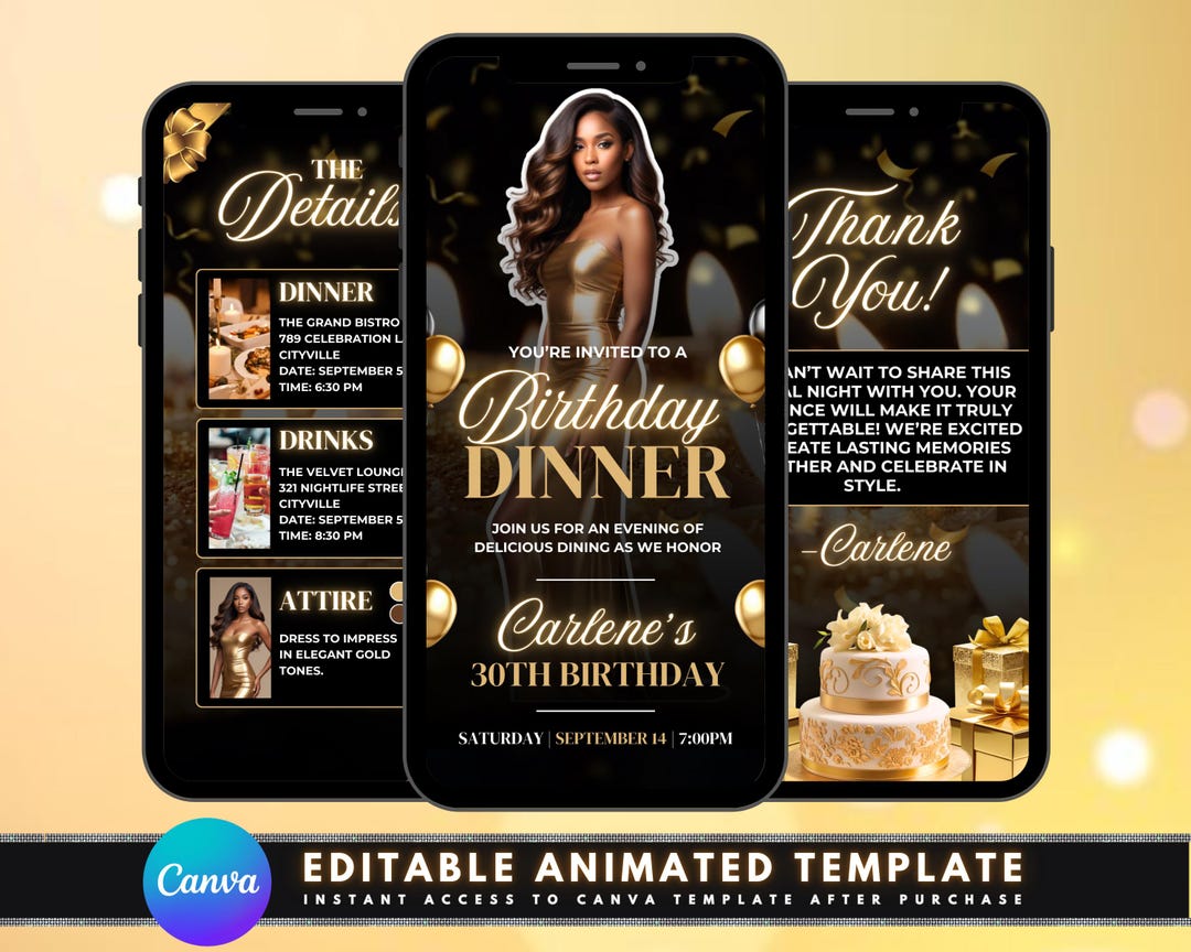 Animated Birthday Dinner Video Invitation, DIY Template Design ...