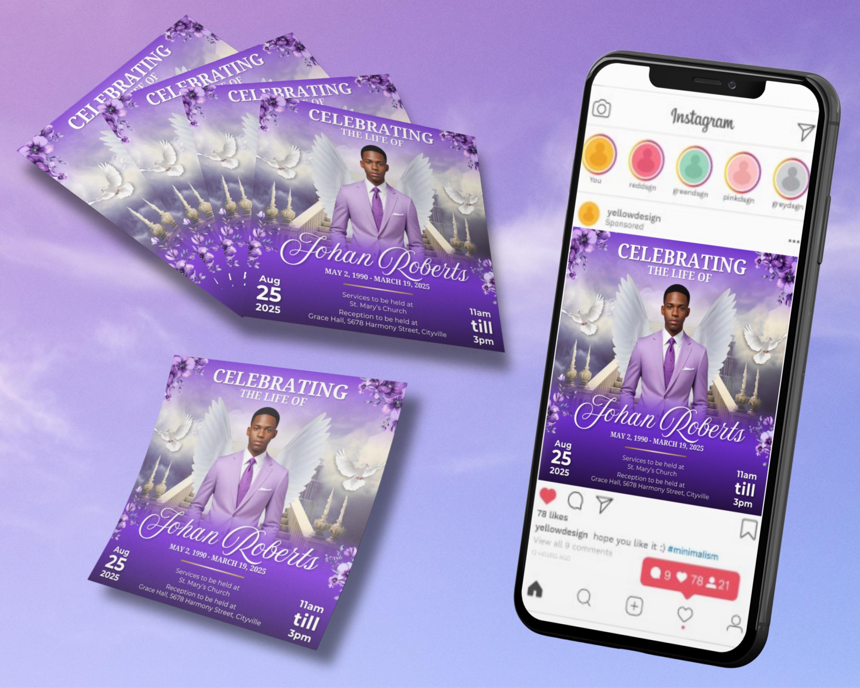 Memorial Funeral Announcement Flyer, DIY Flyer Template Design, in ...