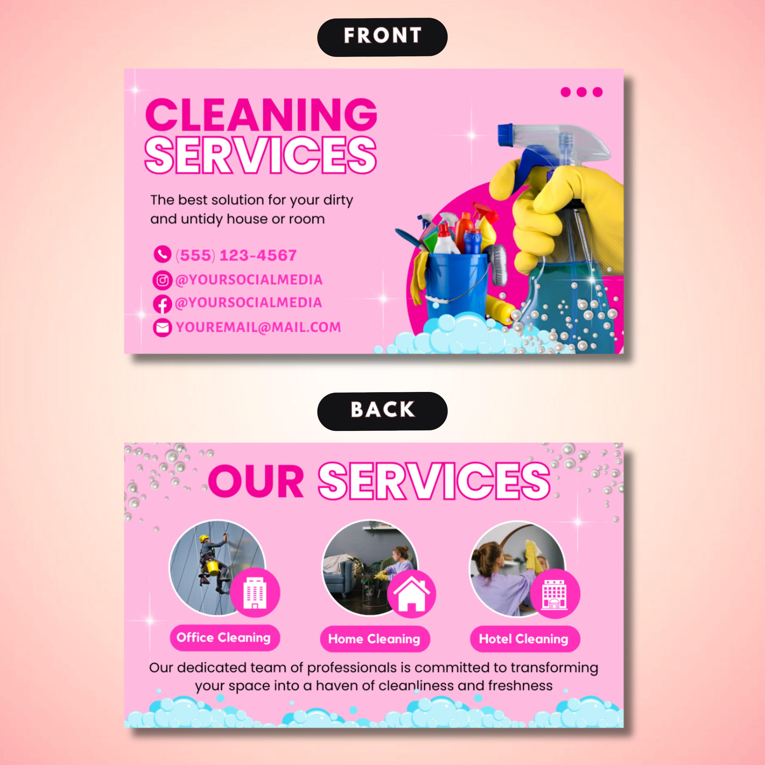 Cleaning Services Business Cards, DIY Canva Template Design ...