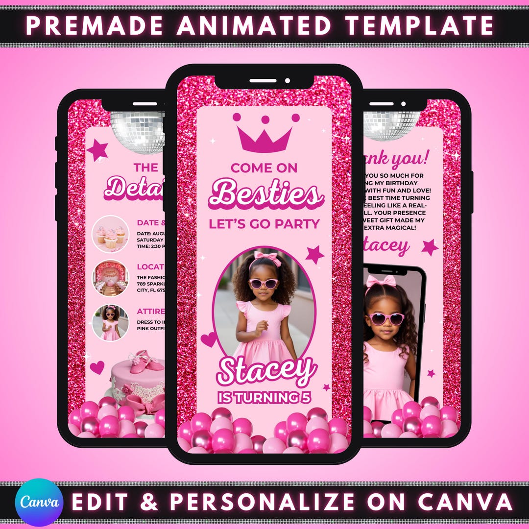 Animated Fashion Doll Invitation, DIY Template Design, Glam Doll ...