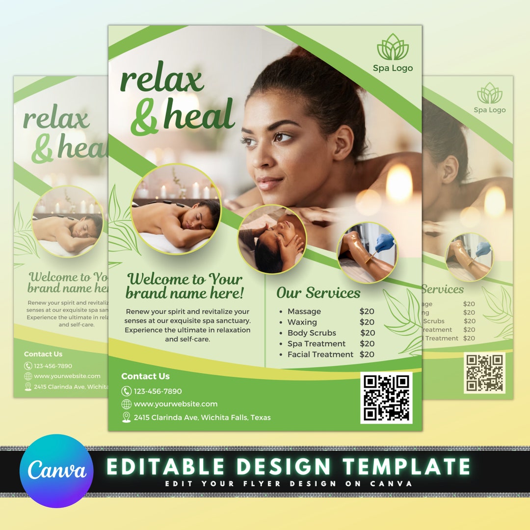 Spa Services Flyer, DIY Flyer Template Design, Body Treatment Flyer ...