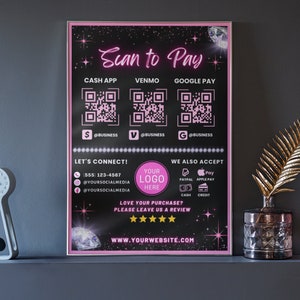Mobile Payment Sign, DIY Canva Sign Template Design, QR Code Venmo Sign ...