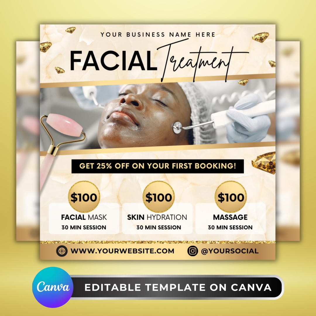 Facial Treatment Flyer: Skincare & Spa Booking Promo, Editable Canva ...
