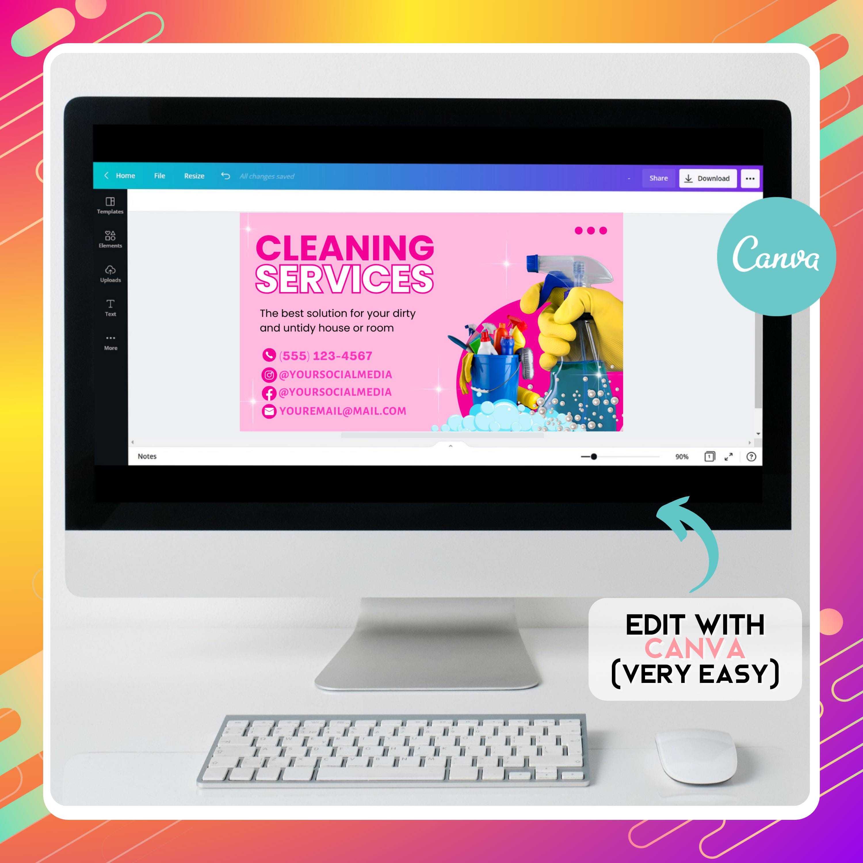 Cleaning Services Business Cards, DIY Canva Template Design ...