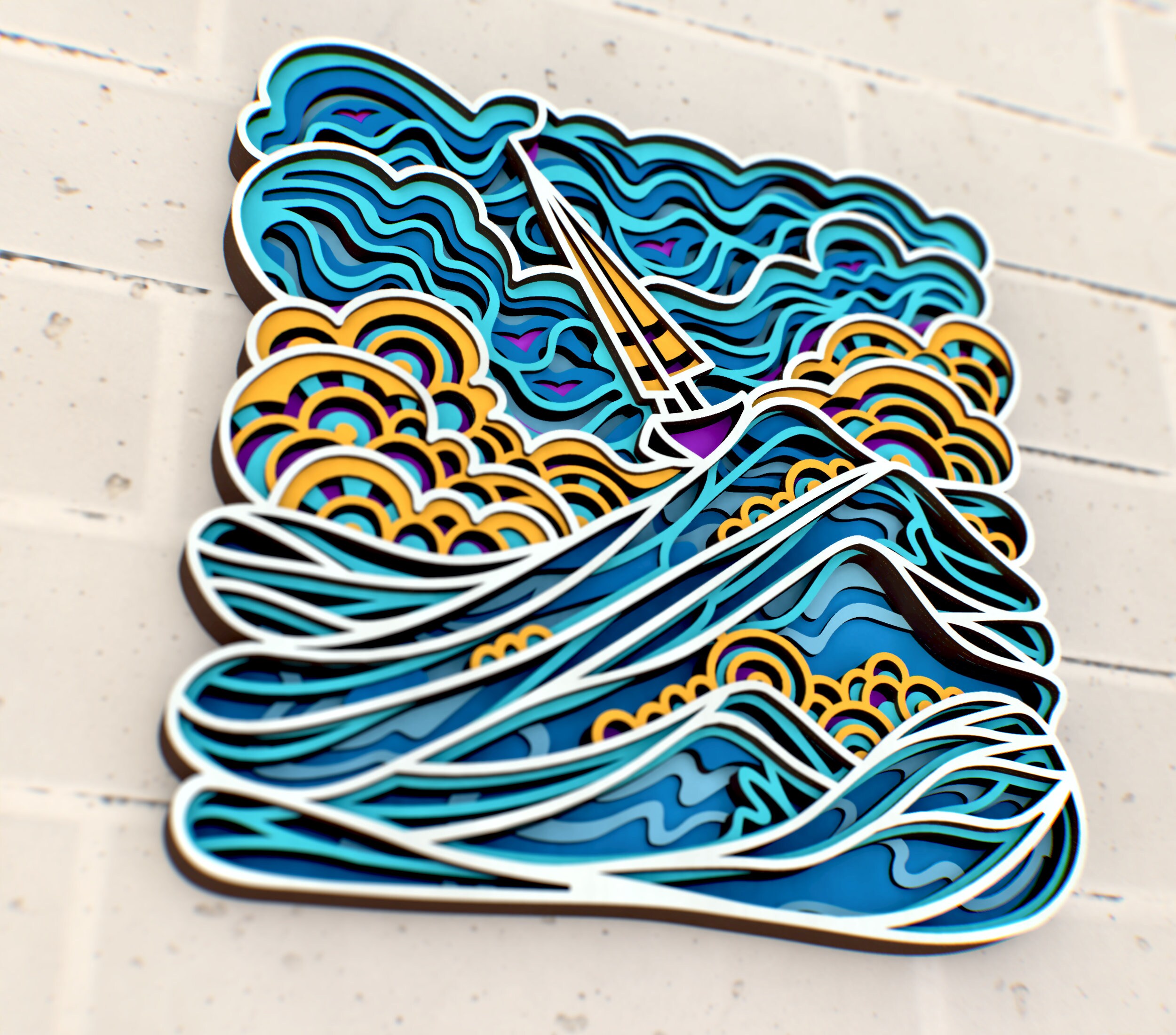 3D Sailboat on the Waves - SVG, Dwg, Dxf, Ai Files for Cricut ...
