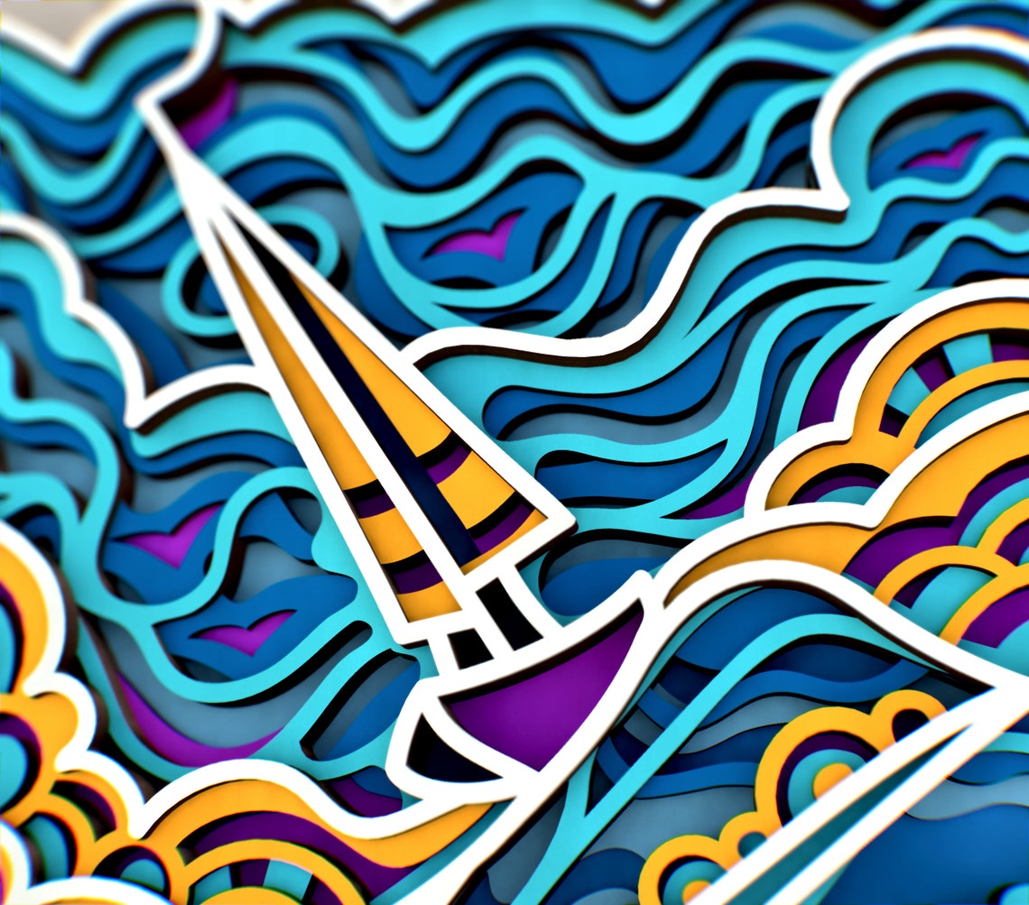 3D Sailboat on the Waves - SVG, Dwg, Dxf, Ai Files for Cricut ...