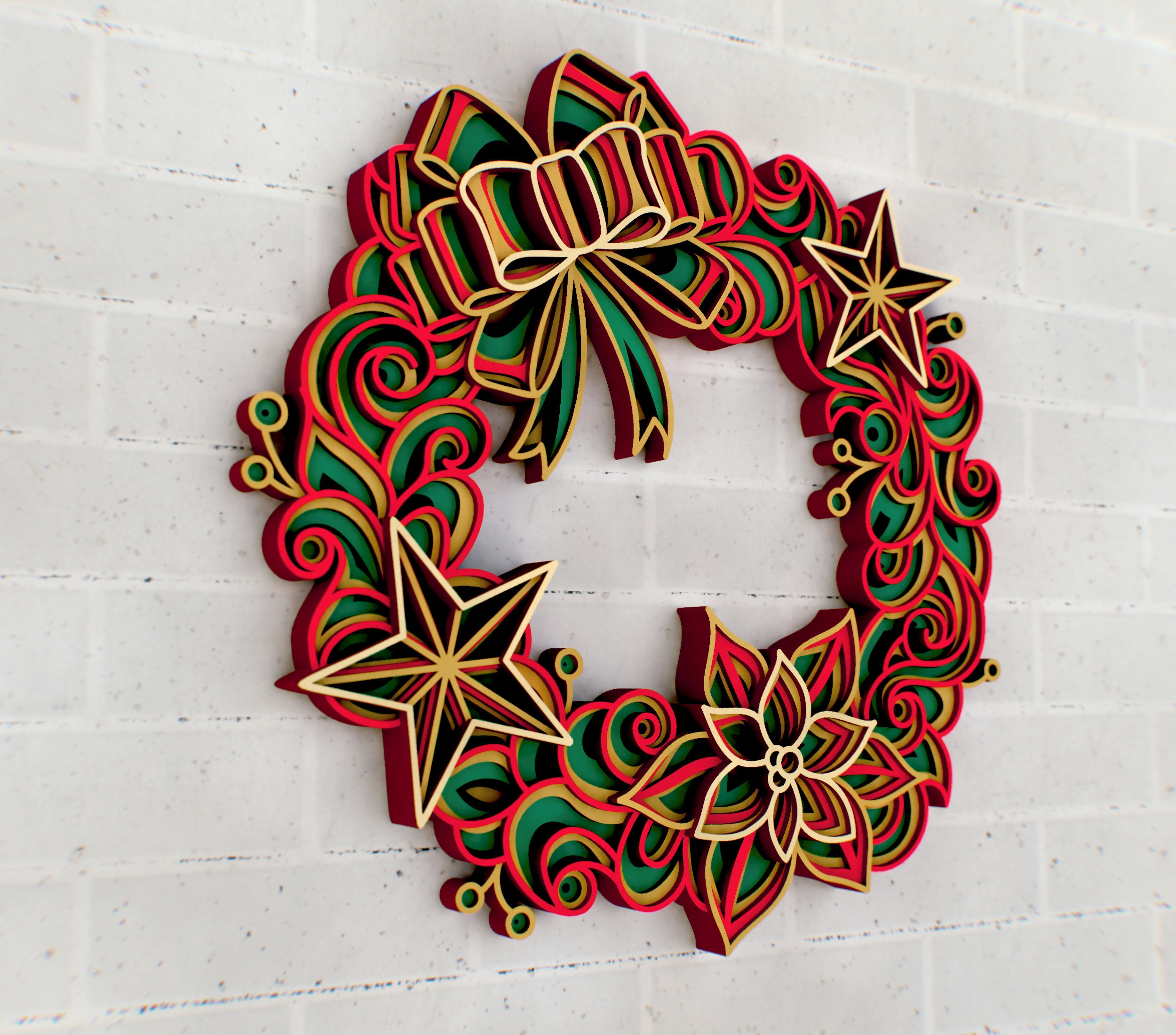 Christmas Wreath 3D Zentangle Svg Files Multilayer Panel for - Etsy