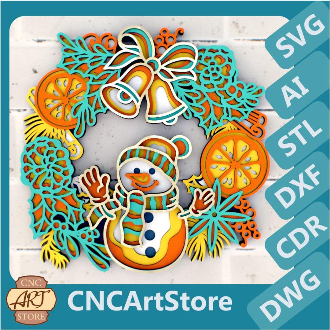 Christmas Wreath With Snowman 3D Mandala SVG Files, Laser Cutting Plans ...