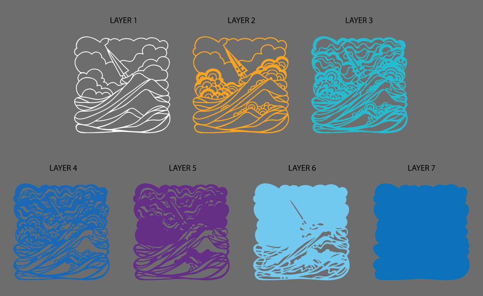 3D Sailboat on the Waves - SVG, Dwg, Dxf, Ai Files for Cricut ...