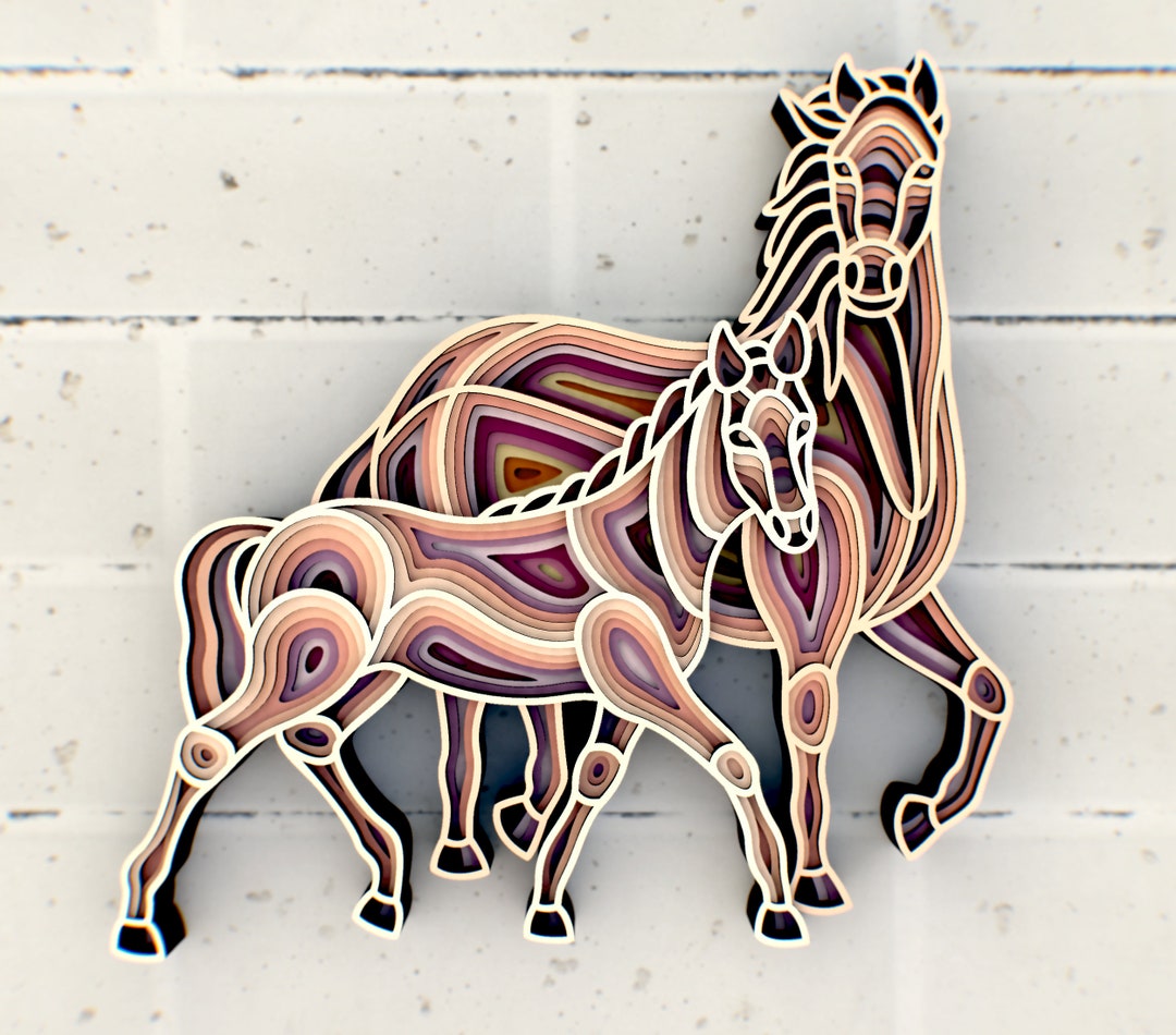 Horses Run Mom and Child Mandala Svg, Multilayer Panel for Laser ...