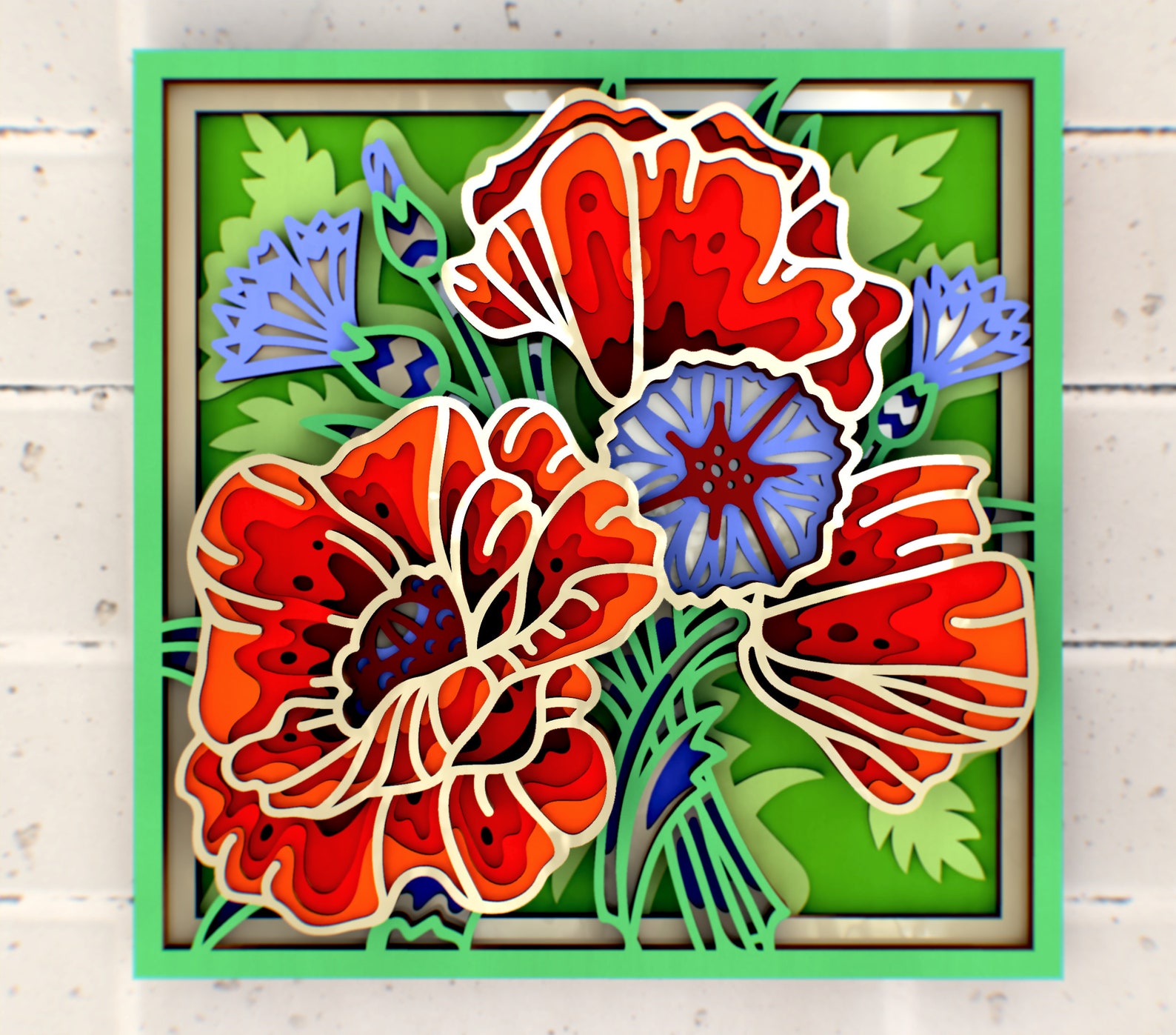Poppies and Cornflowers 3D Mandala Svg Multilayer Panel for - Etsy