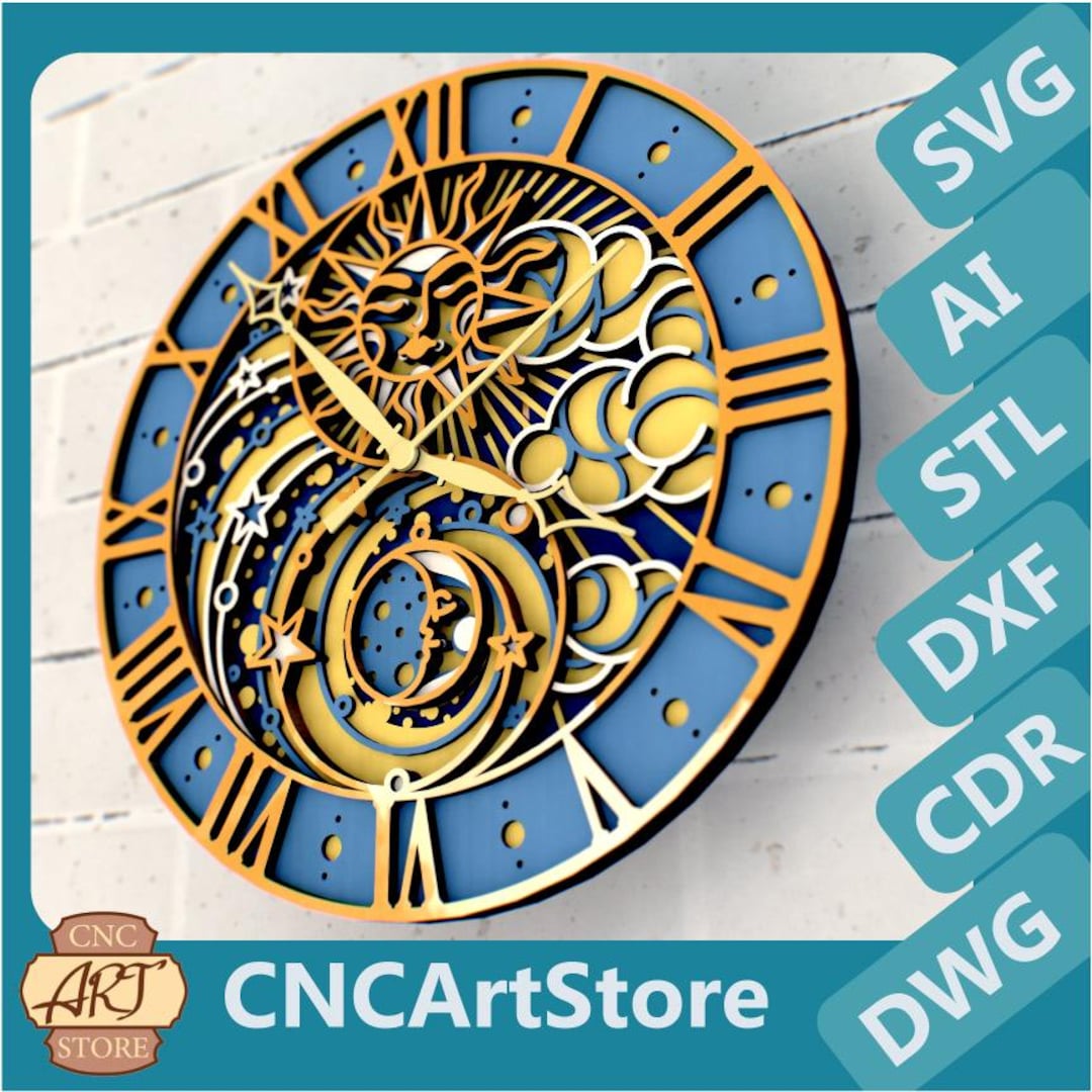 Sun and Moon Clock SVG | 3D Mandala Laser Cut Files | Papercut Design ...