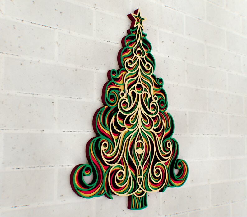 Christmas Tree 3D Zentangle svg files Multilayer Panel for | Etsy