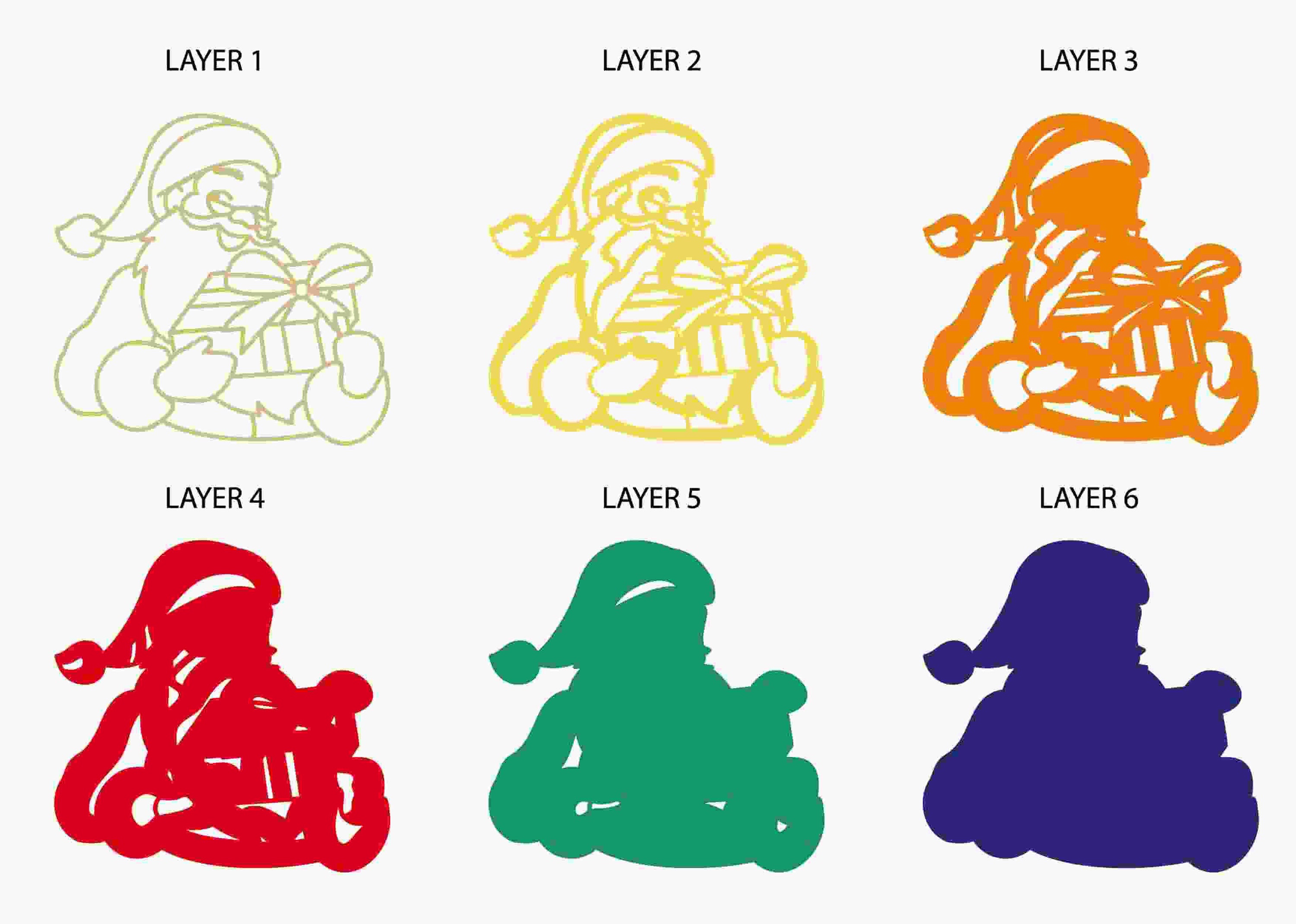 Santa Claus 3D Layered Svg File, Multilayer Panel for Laser Cutting ...