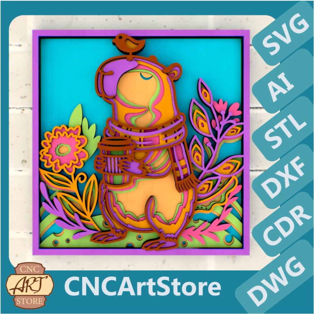 Capybara and Bird Decor 3d Mandala SVG STL Dxf Files, Funny Papercut ...